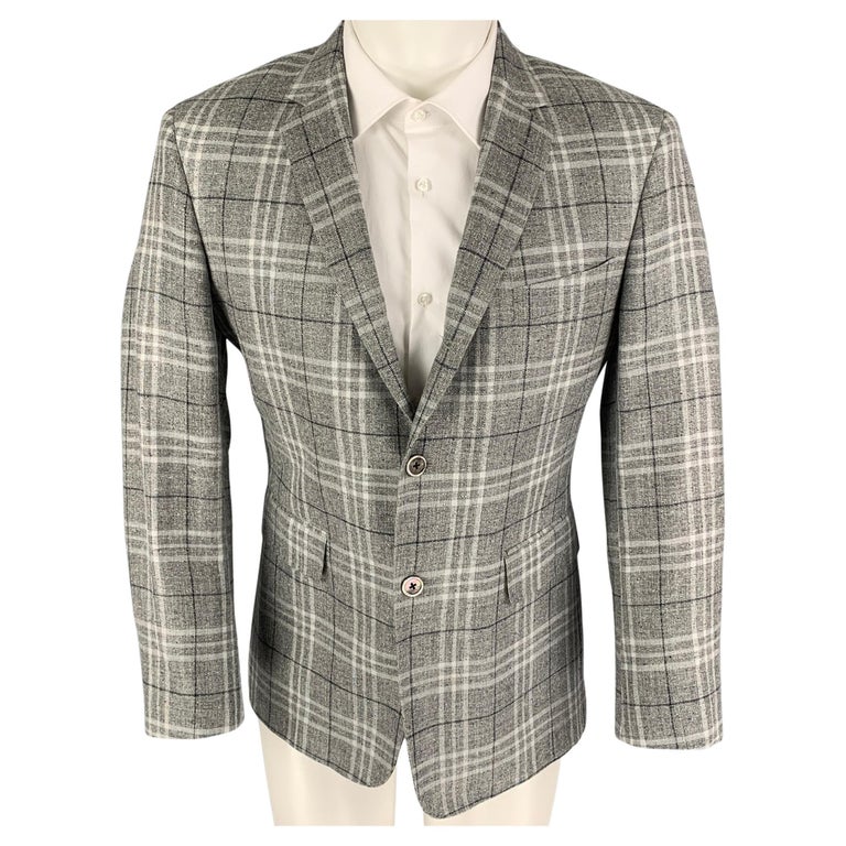 BLACK FLEECE Size 40 Light Grey Plaid Silk Blend Sport Coat For Sale at ...