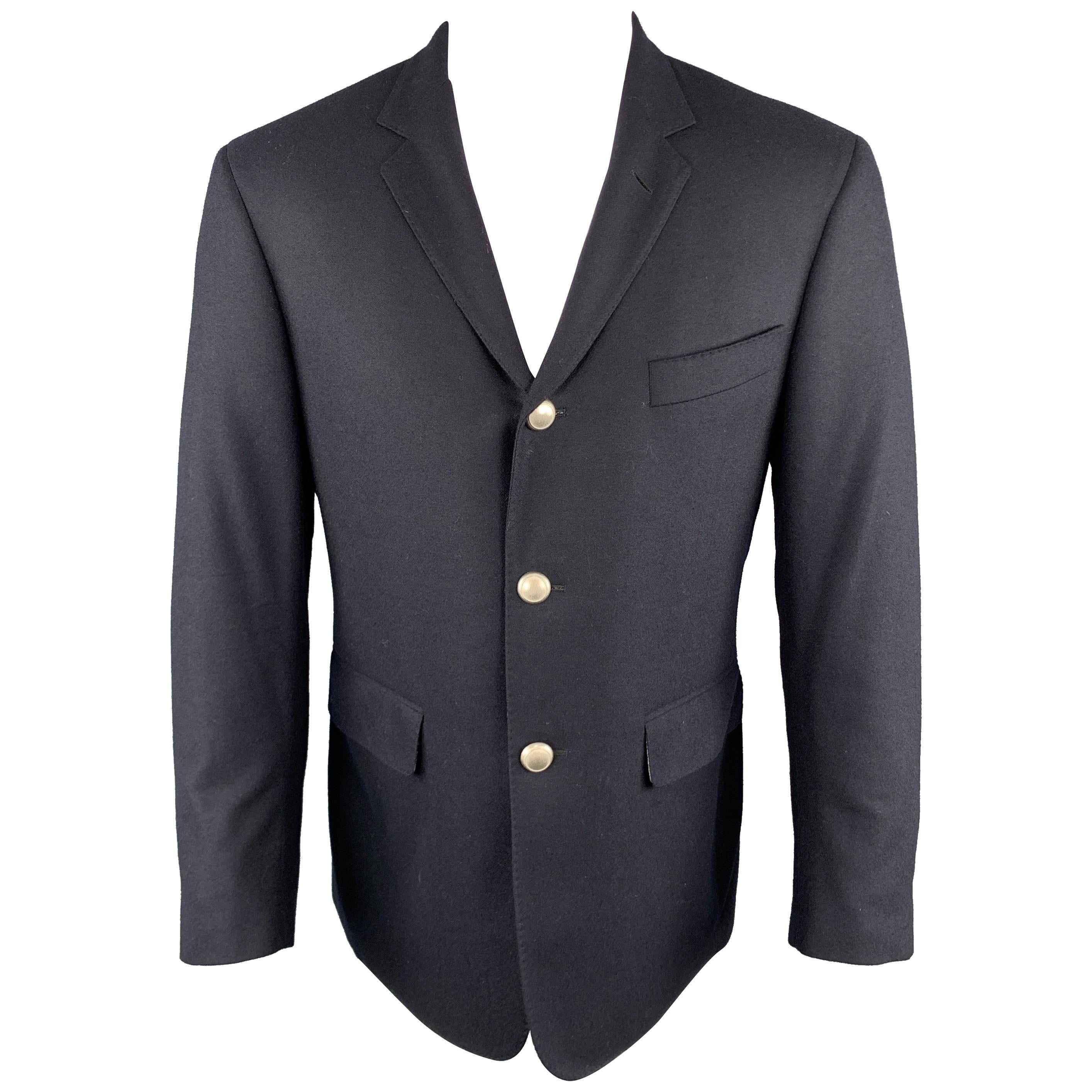 Black Fleece Size 38 Navy Wool Double Breasted Notch Lapel Sport Coat