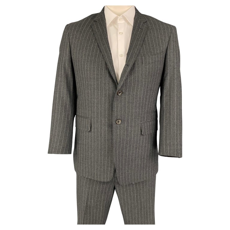BLACK FLEECE Size 42 Dark Gray Stripe Wool Notch Lapel Suit For Sale at ...