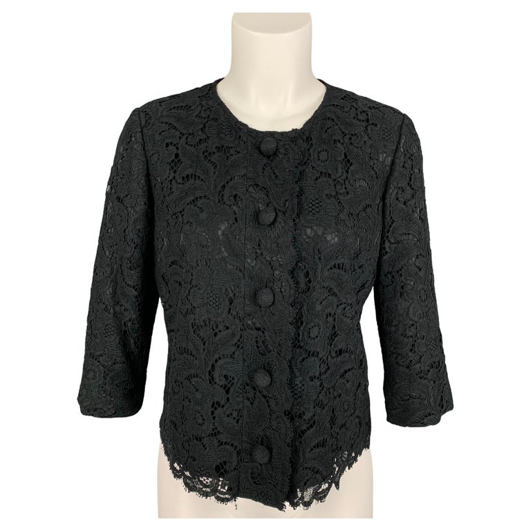 BLACK FLEECE Size M Black Cotton Blend Lace Cropped Jacket For Sale at ...