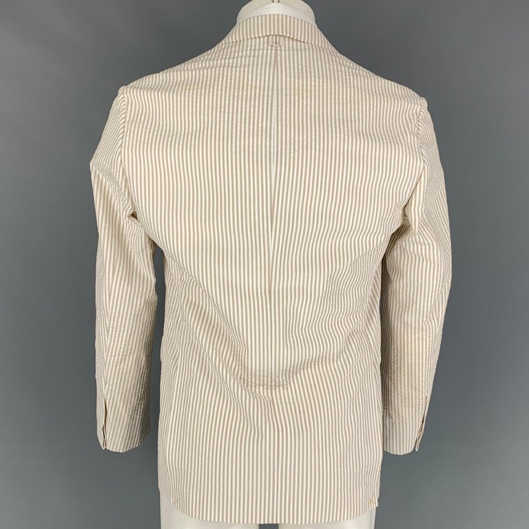 Black Fleece Taupe White Stripe Cotton Notch Lapel Sport Coat For Sale