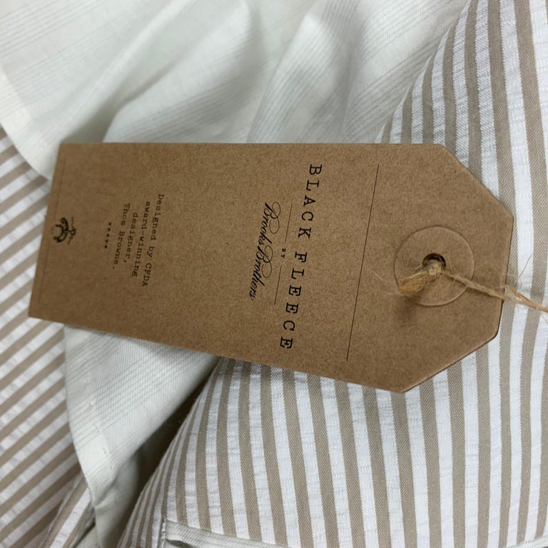 Black Fleece Taupe White Stripe Cotton Notch Lapel Sport Coat For Sale