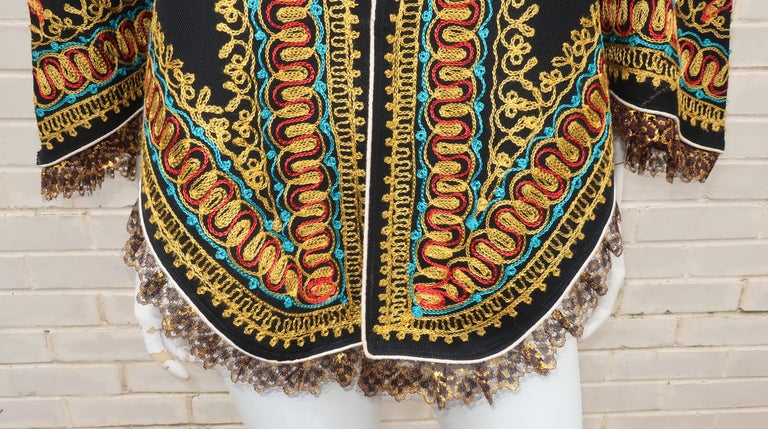 Black Floral Embroidered Bohemian Cape, 1970's For Sale at 1stDibs