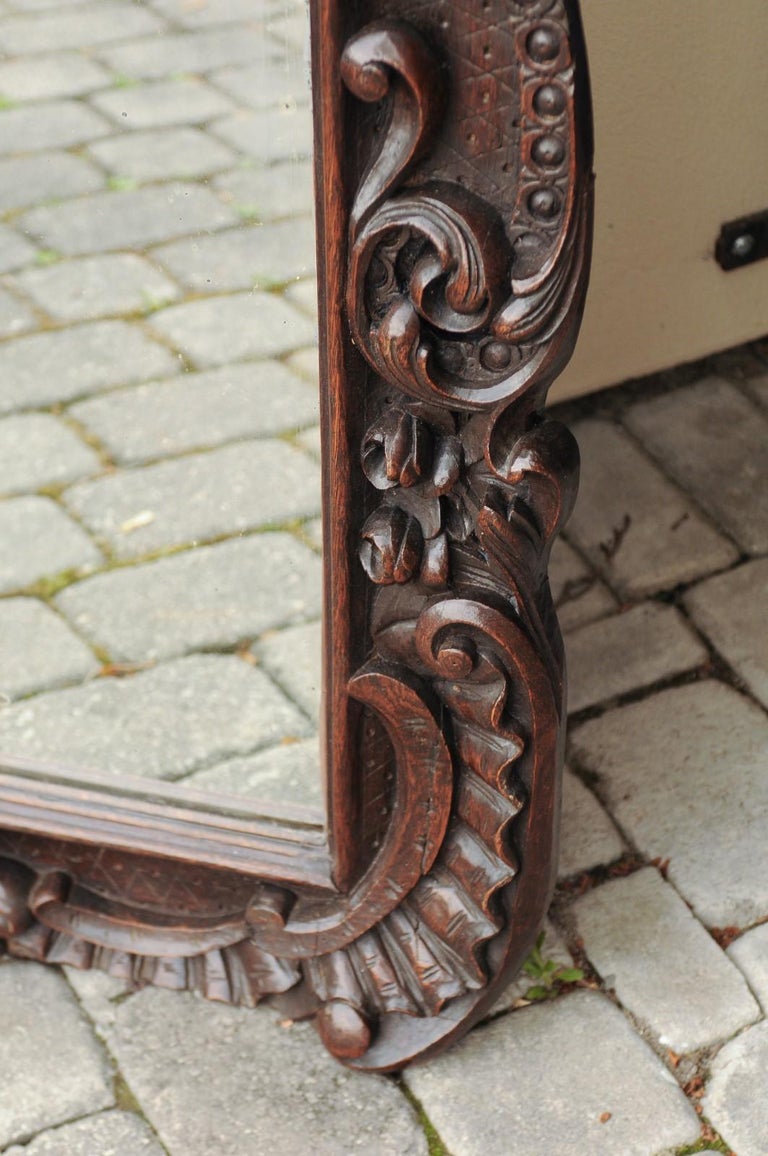 1900s Hand Carved Wooden Mirror with Bouquet in Basket and Scrolls For ...