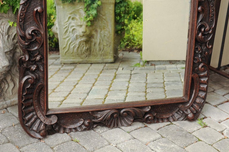 1900s Hand Carved Wooden Mirror with Bouquet in Basket and Scrolls For ...