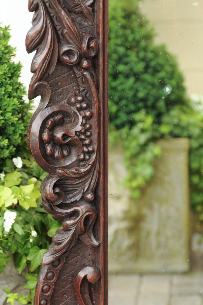 1900s Hand Carved Wooden Mirror with Bouquet in Basket and Scrolls For ...
