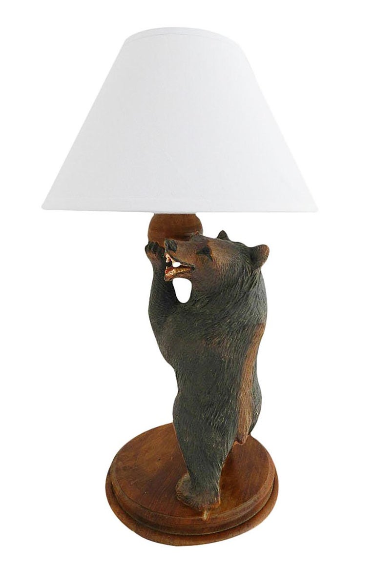 Black Forest Bear Table Lamp Early 20th Century Carved Wood at 1stDibs