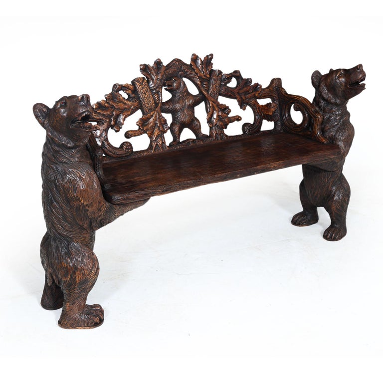 Black Forest Carved Bear Bench For Sale at 1stDibs