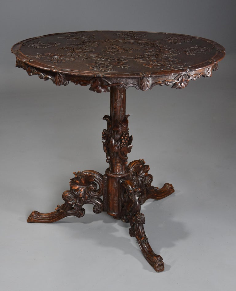 Black Forest Carved Linden Wood Centre Table with Tri-Form Base For ...