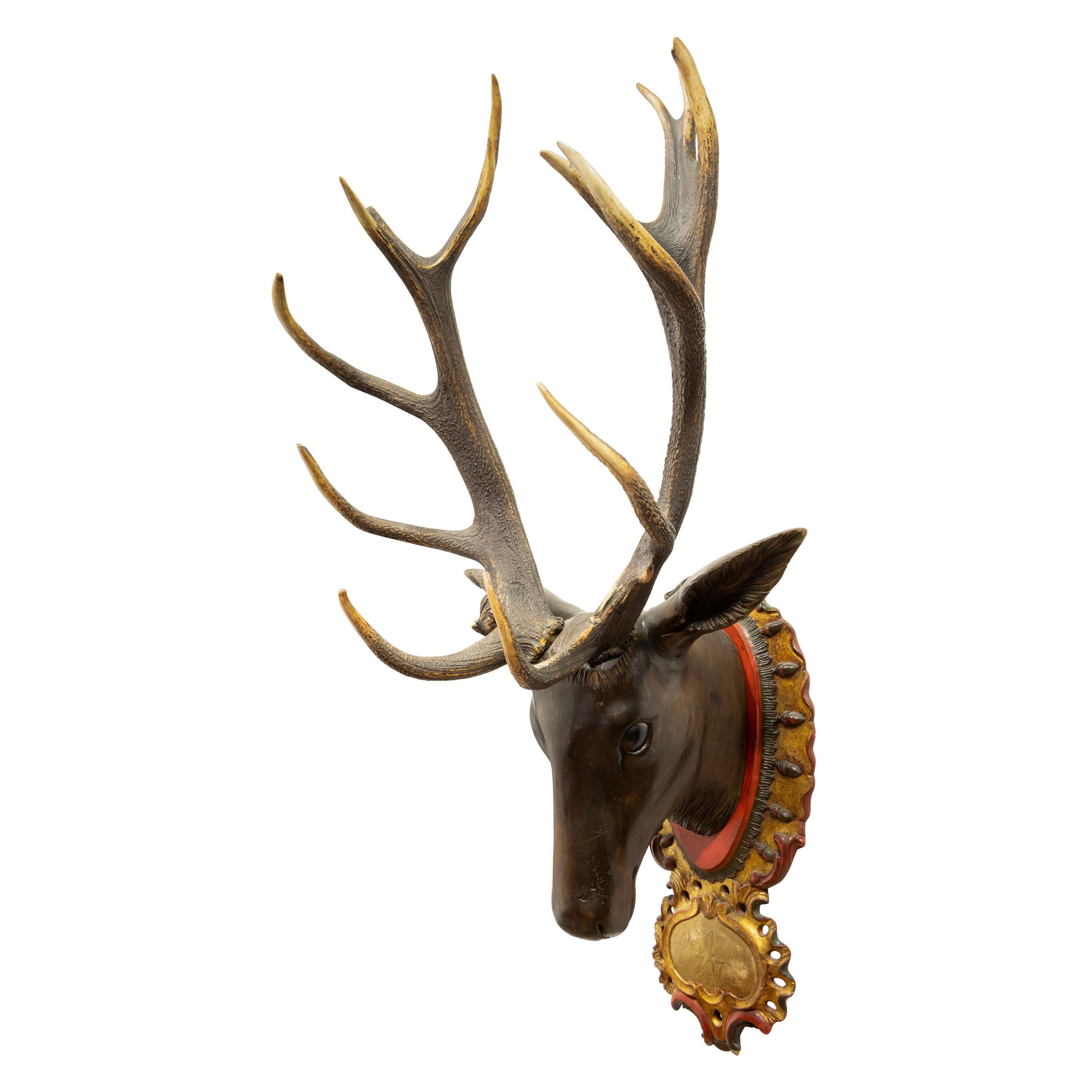Black Forest Carved Stag Plaque at 1stDibs