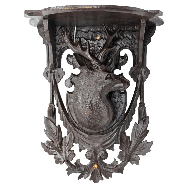 Black Forest Carved Stag's Head Wall Shelf, Swiss, ca. 1880 For Sale at ...