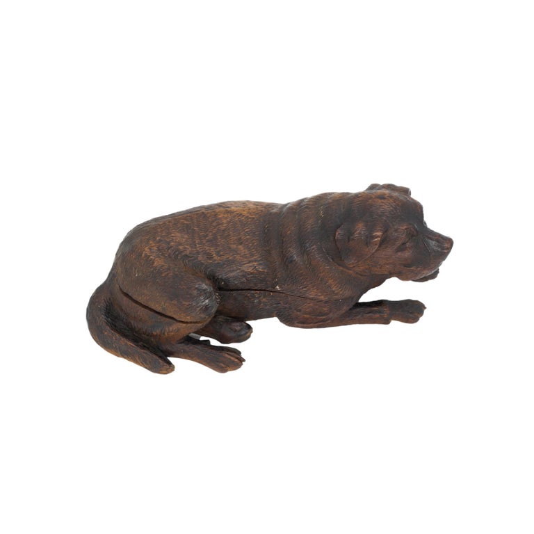 Black Forest Carved Walnut Reclining Swiss Mountain Dog, Swiss, ca ...