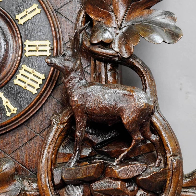 Black Forest Carved Wood Cuckoo Clock with Deers at 1stDibs