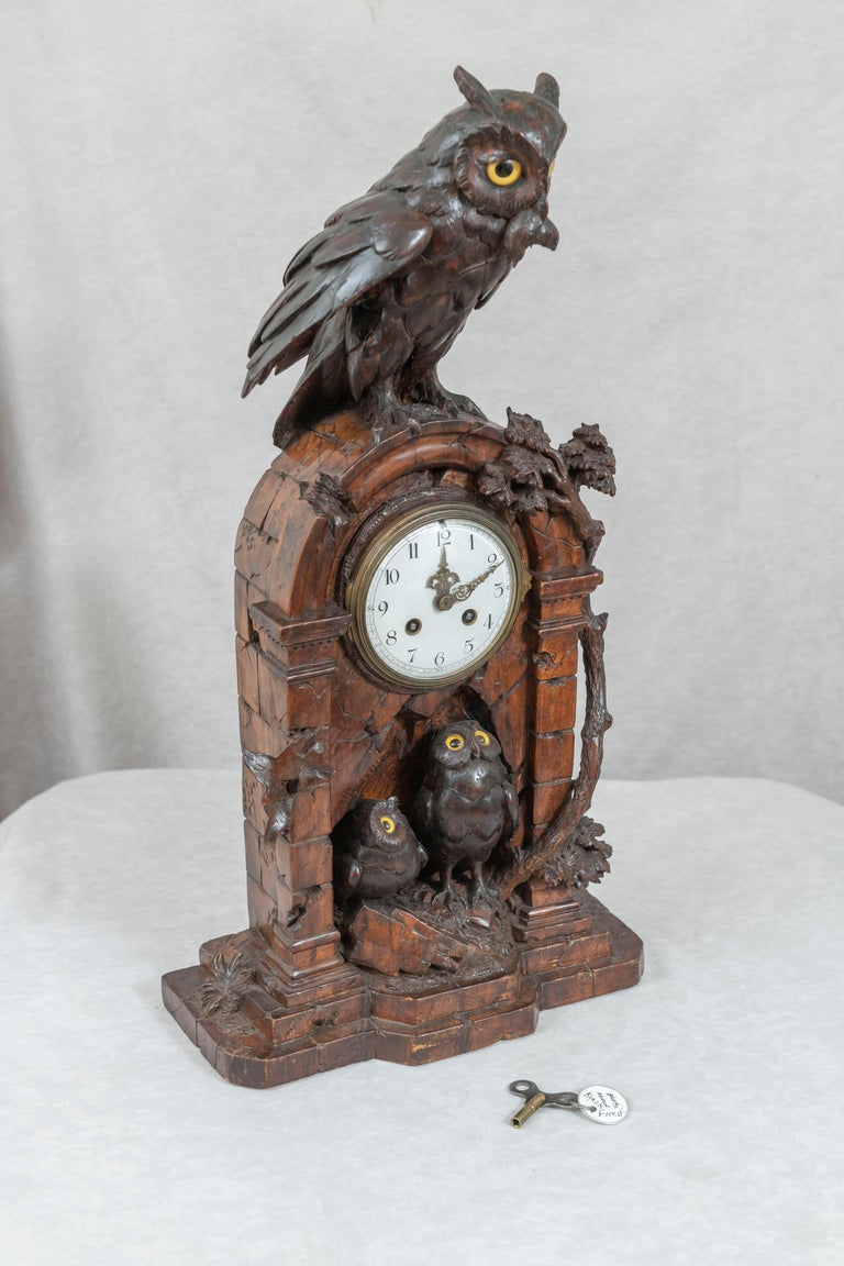 Black Forest Clock with Owl Family For Sale at 1stDibs