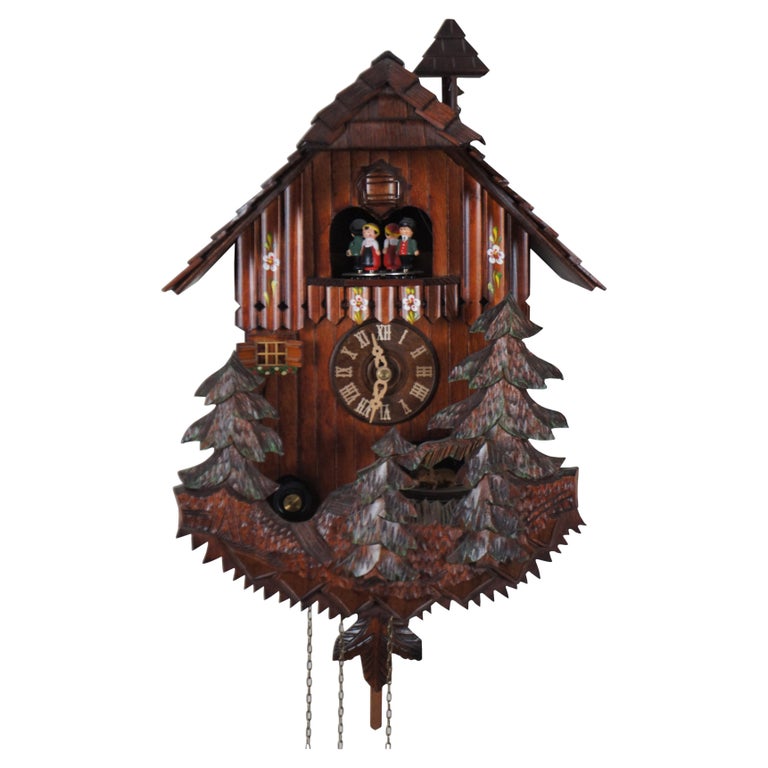 Black Forest Cuckoo Clock Edelweiss Fröhliche Wanderer German Swiss at ...