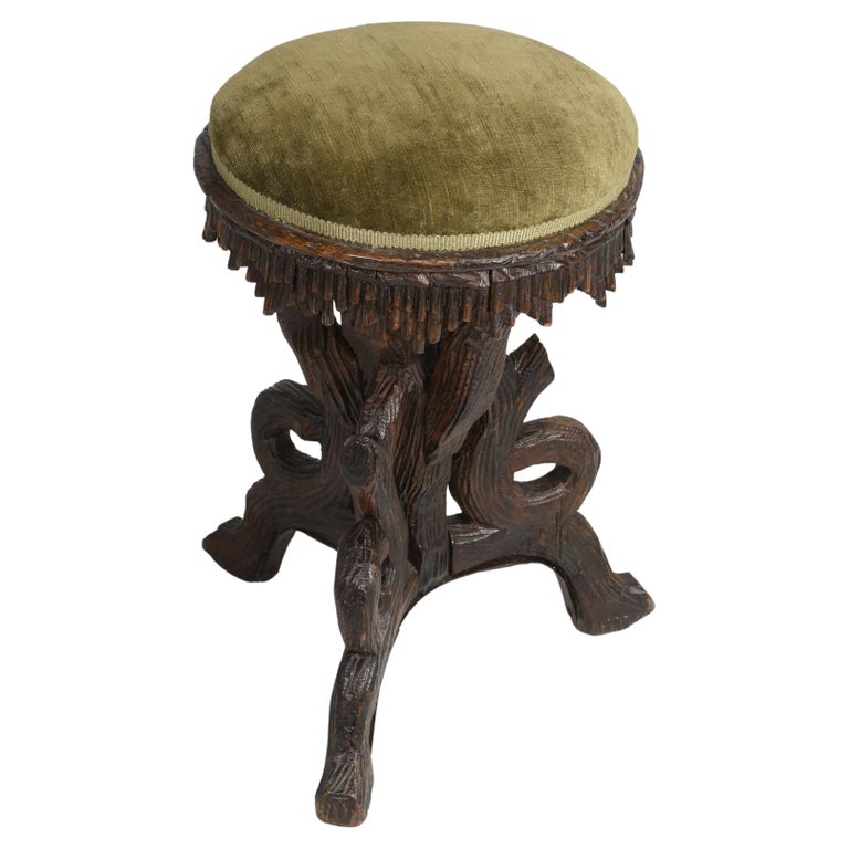 Black Forest Exquisitely Hand Carved Stool from Switzerland, circa Late ...