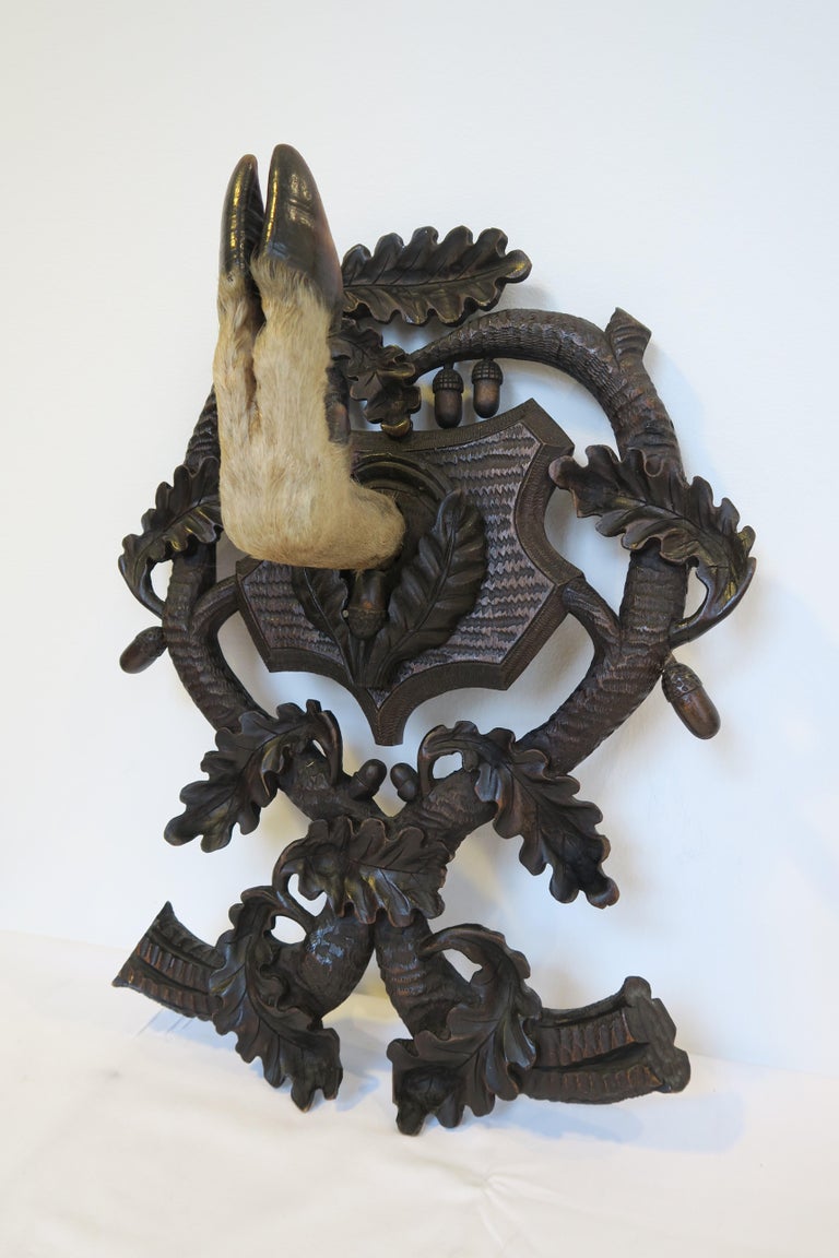 Black Forest Hand Carved Hat Rack with Deer Hoof For Sale at 1stDibs