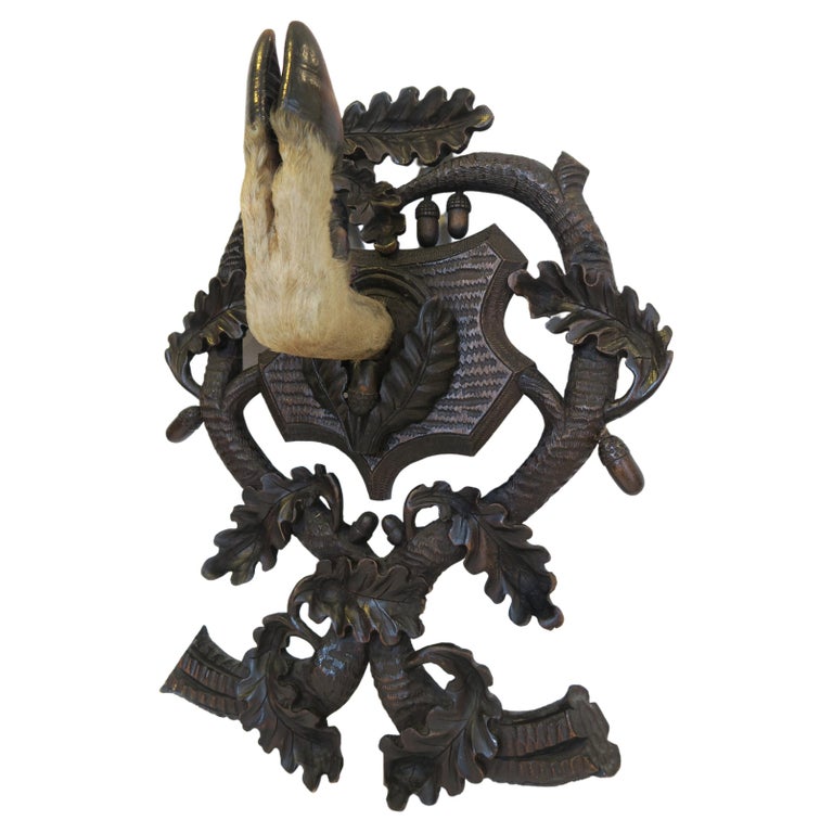 Black Forest Hand Carved Hat Rack with Deer Hoof For Sale at 1stDibs