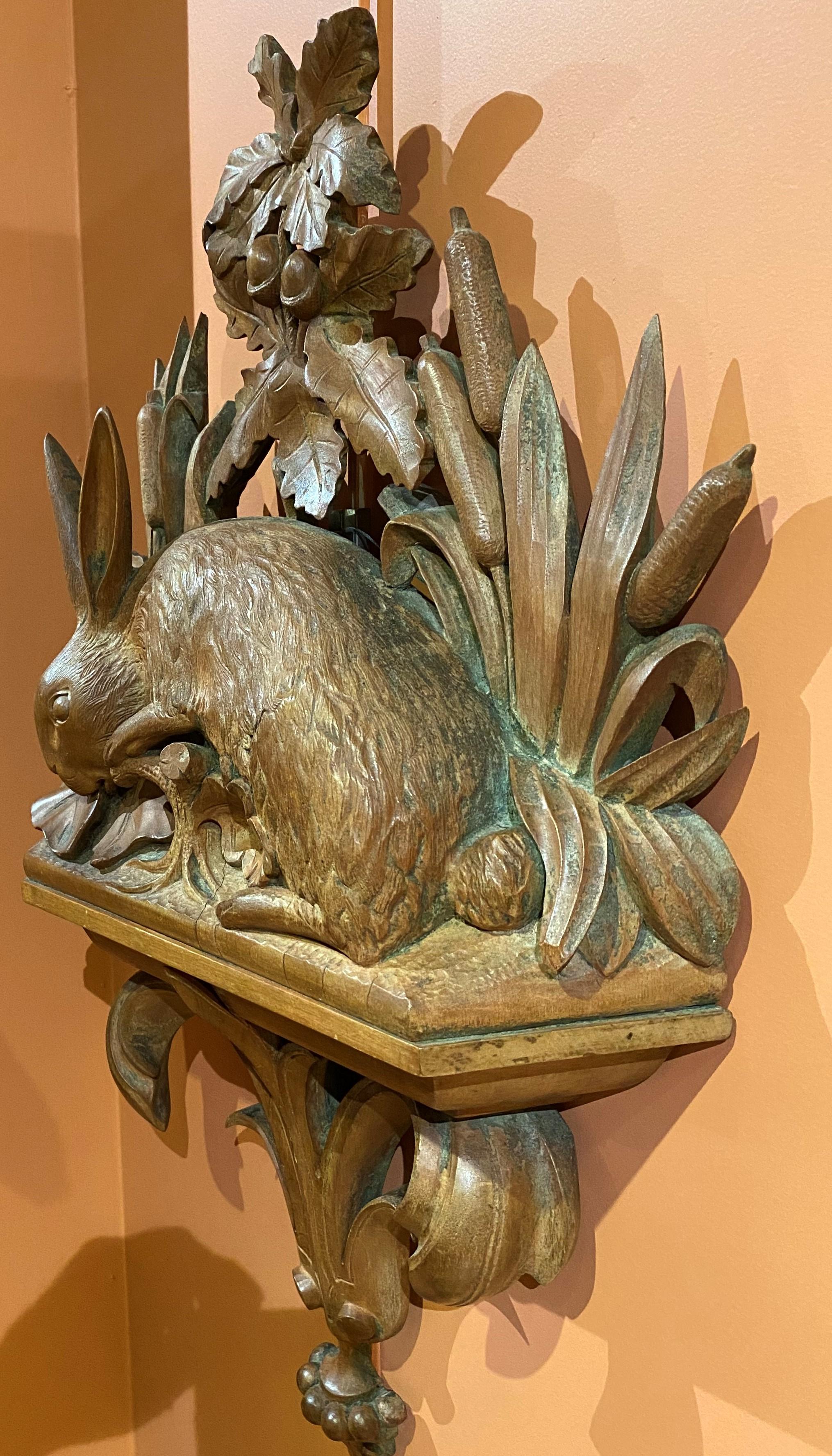 Black Forest Hand Carved Rabbit Walnut Wall Hanging For Sale at 1stDibs