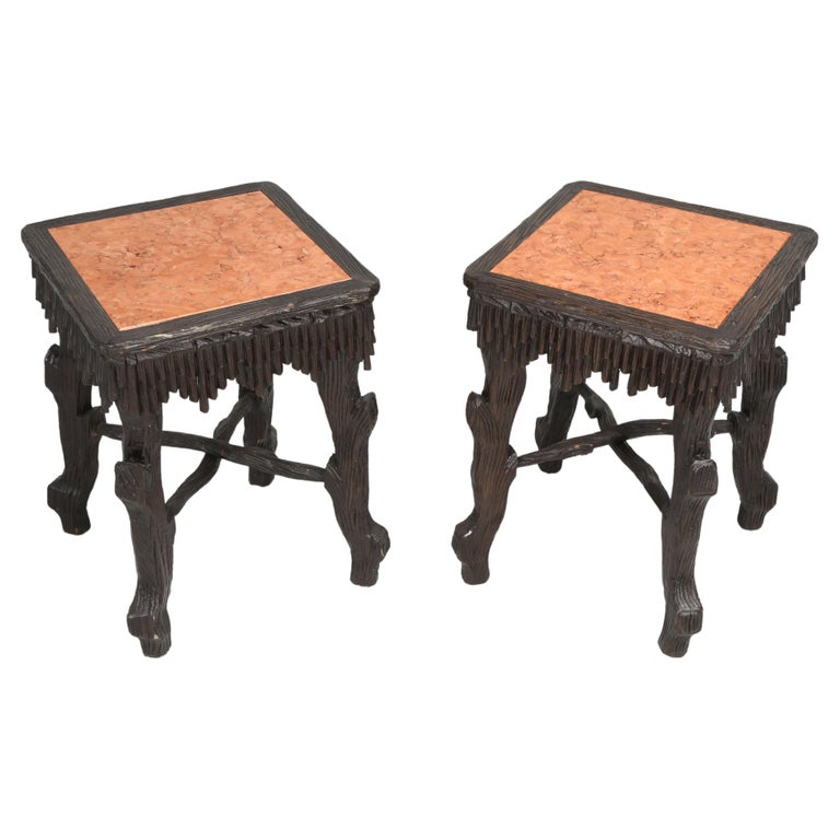 Black Forest Hand Carved Switzerland Pair of End Tables Marble Tops ...