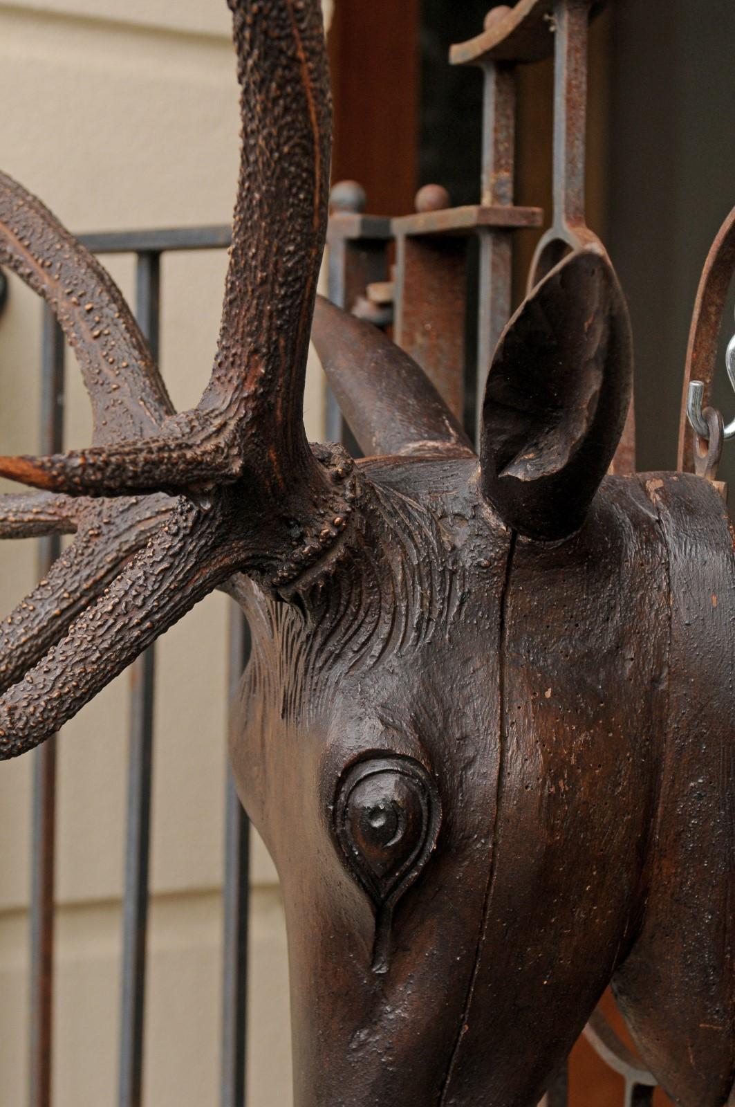 Black Forest Hand Carved Wood Stag Head, circa 1920 with Authentic ...