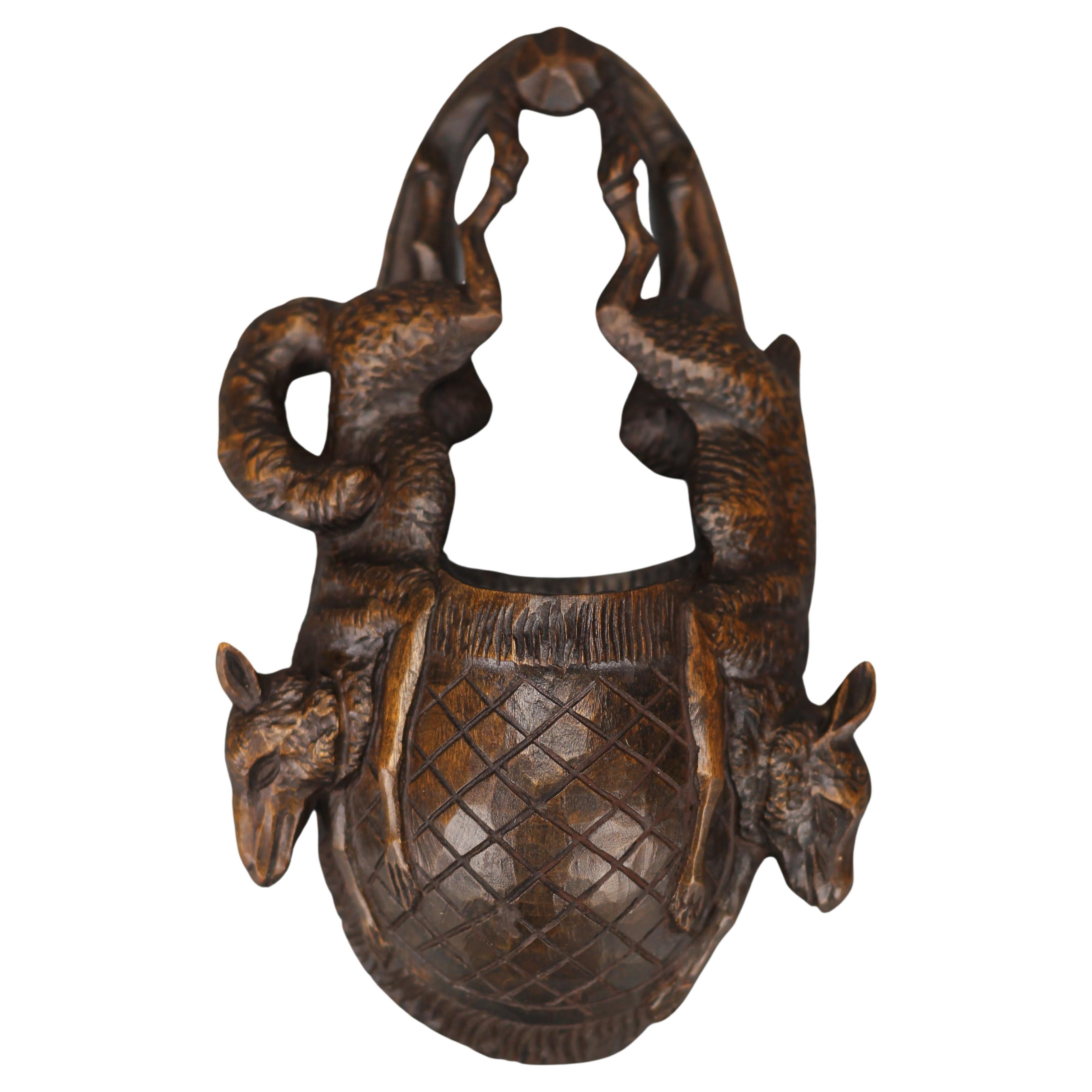 Black Forest Hunting-Theme Hand-Carved Wooden Wall Mounted Salt Box at ...