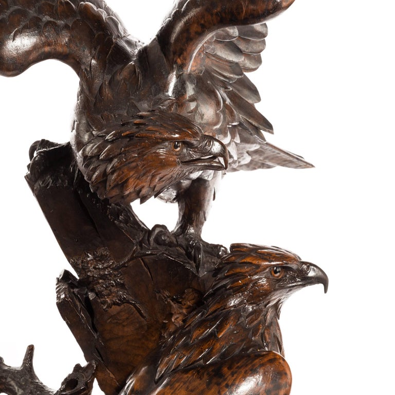 ‘Black Forest’ Linden Wood Carving of a Pair of Falcons For Sale at 1stDibs
