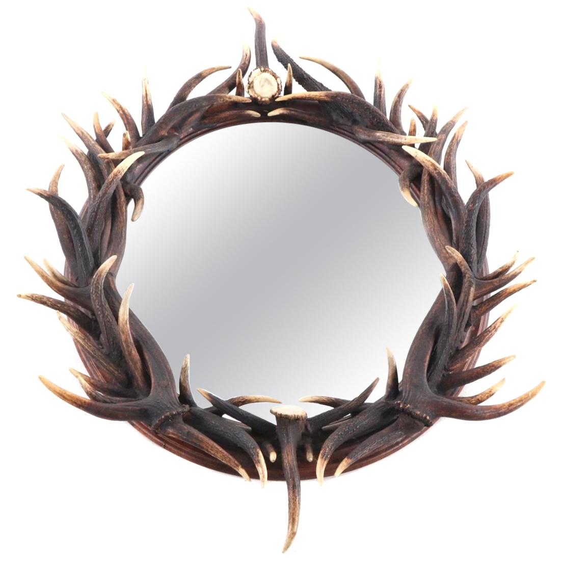 'Black Forest' Oval Antler Mounted Mirror, Early to Mid-20th Century ...