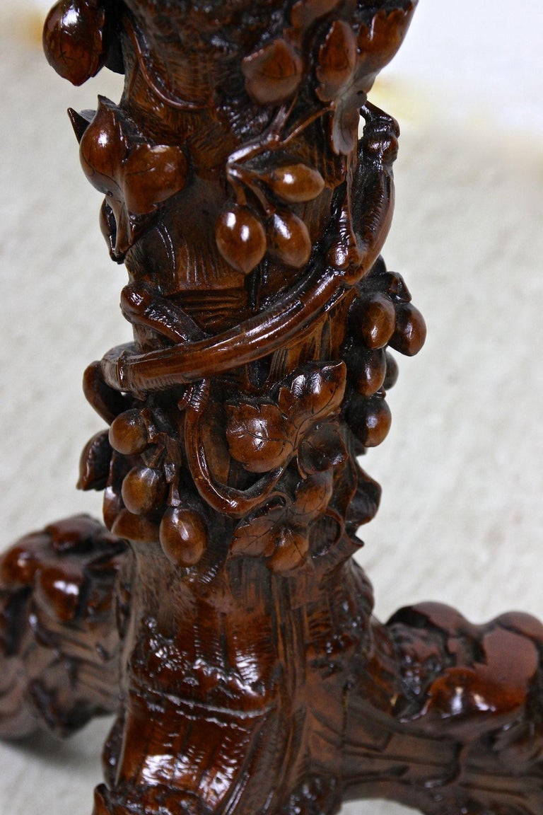 Black Forest Rustic Side Table with Handcarved Vine Theme, Austria, ca ...
