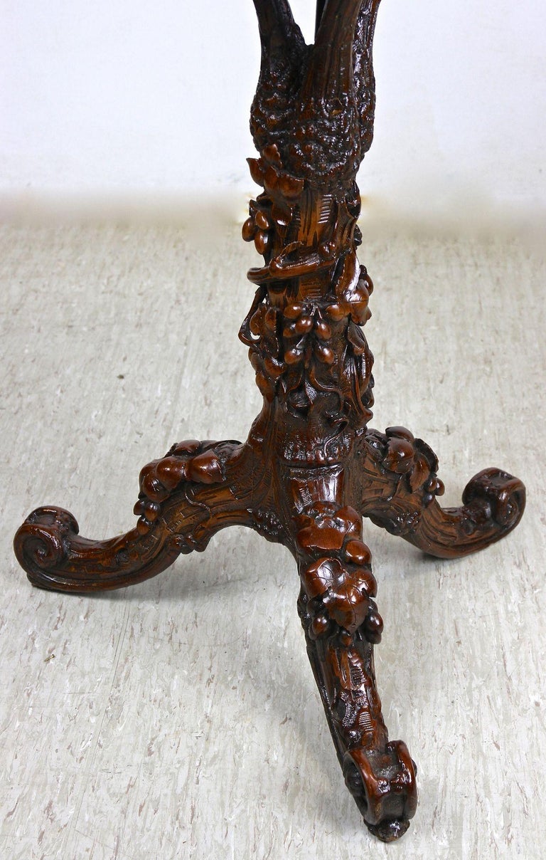 Black Forest Rustic Side Table with Handcarved Vine Theme, Austria, ca ...