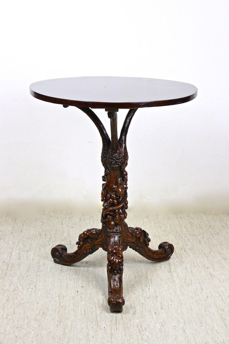 Black Forest Rustic Side Table with Handcarved Vine Theme, Austria, ca ...