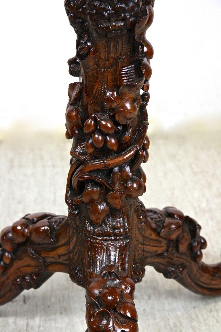 Black Forest Rustic Side Table with Handcarved Vine Theme, Austria, ca ...