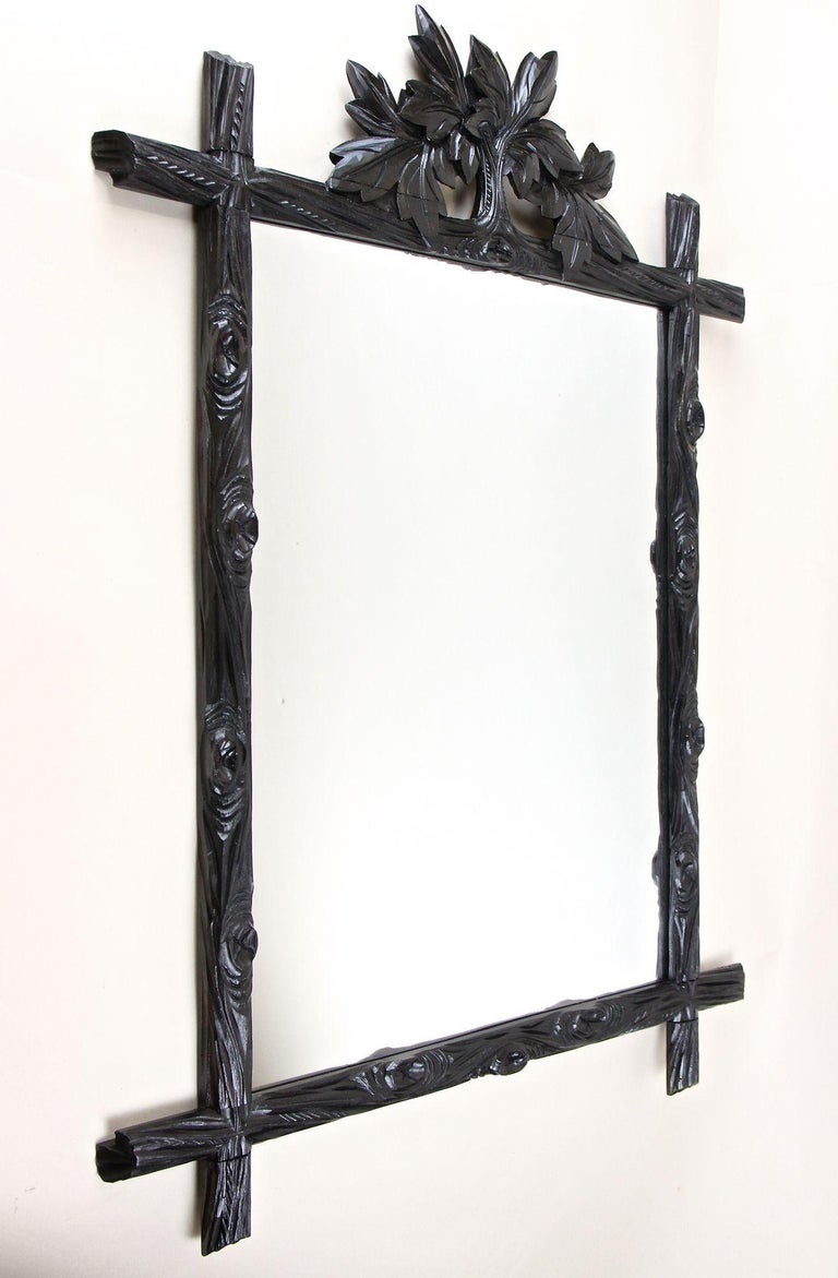 Black Forest Rustic Wall Mirror, Tree Trunk Frame Hand Carved, Austria ...