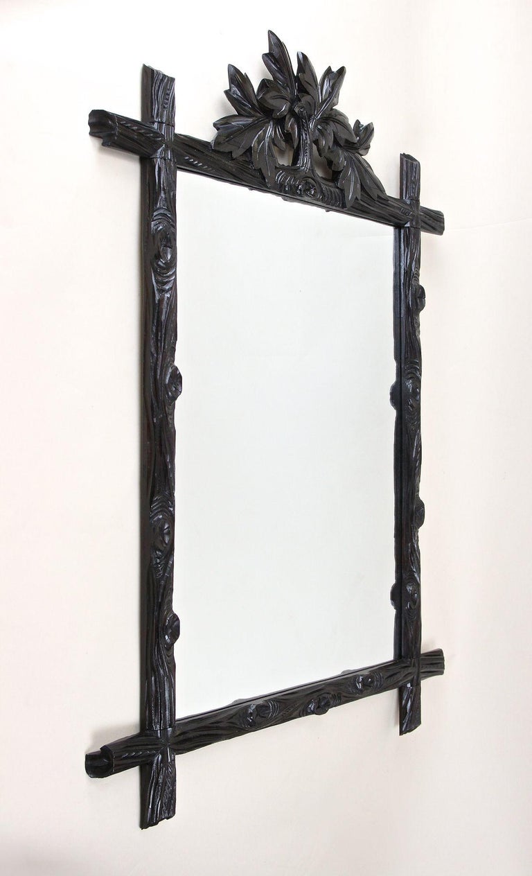 Black Forest Rustic Wall Mirror With Carved Tree Trunk Frame, Austria ...