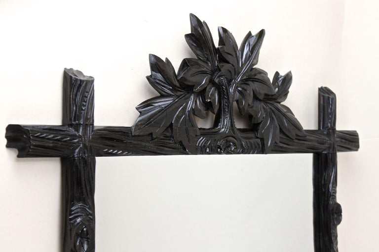 Black Forest Rustic Wall Mirror With Carved Tree Trunk Frame, Austria ...