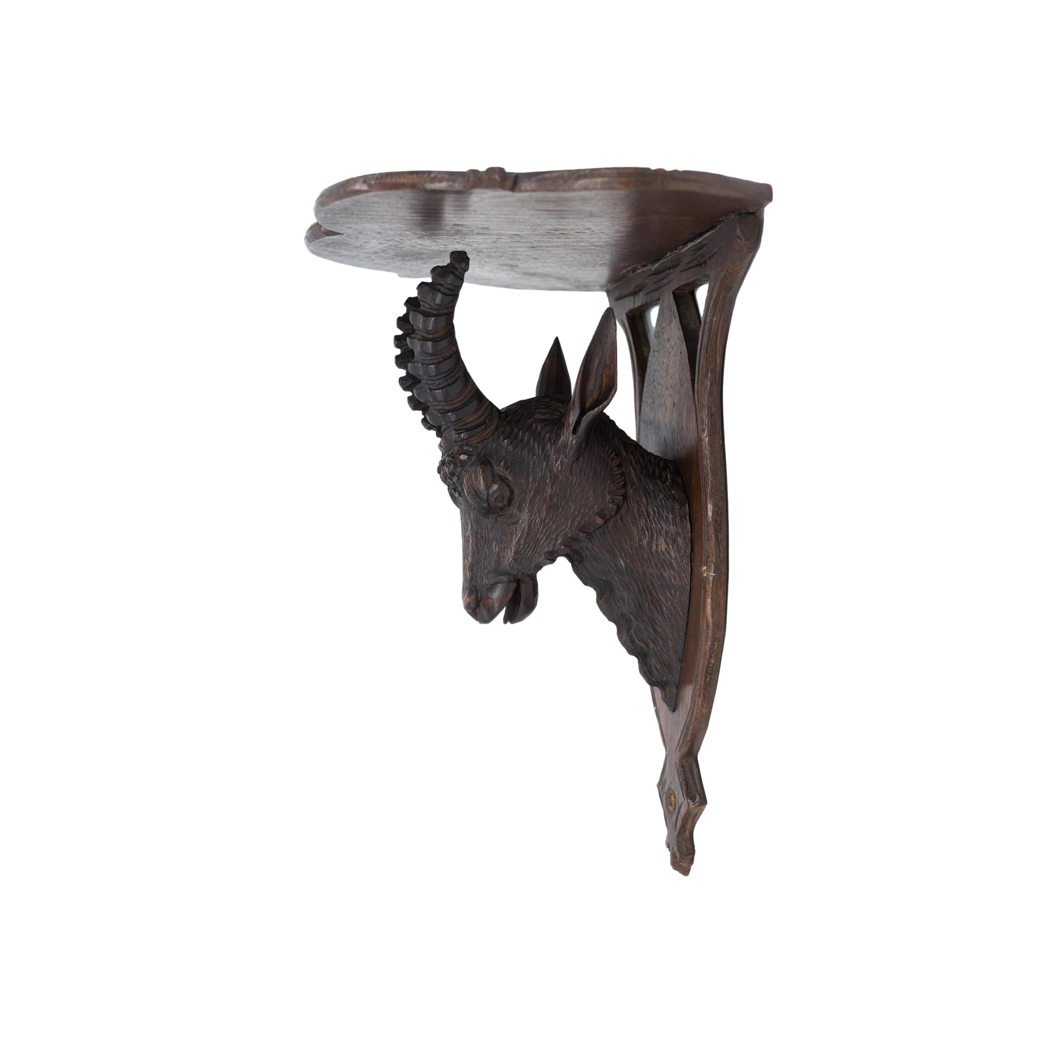 Black Forest Wall Shelf with Finely Carved Chamois Head, Swiss, ca ...