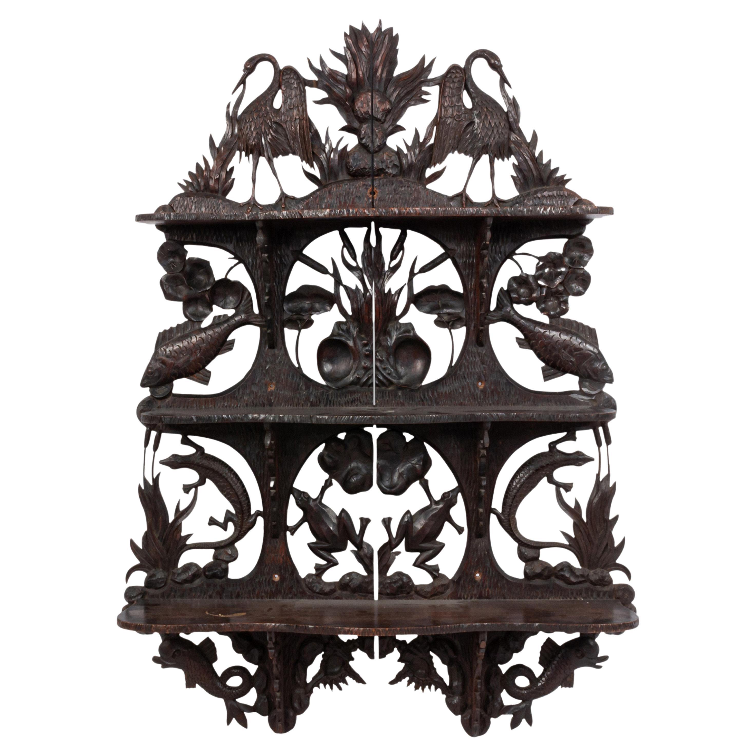 Pair Of Rustic Black Forest Deer Form Terra Cotta Wall Shelves at 1stDibs