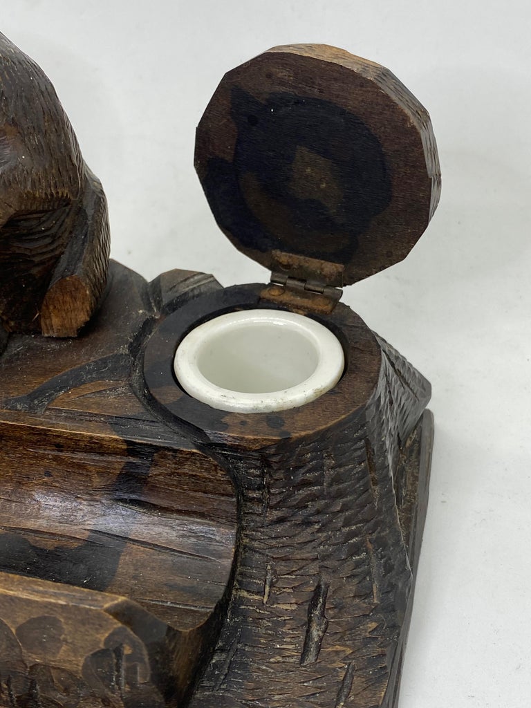 Black Forest Wood Carved Brienz Bear Inkwell German Vintage, 1890s at ...
