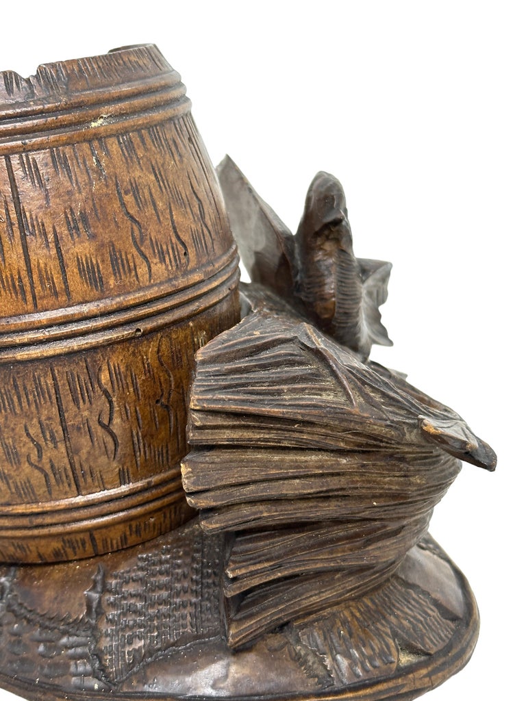 Black Forest Wood Carved Brienz Bird Pen Holder Inkwell Catchall German ...