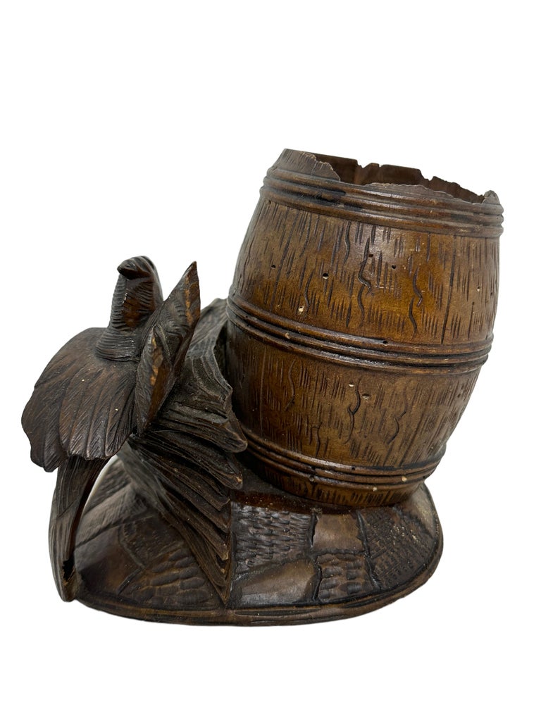 Black Forest Wood Carved Brienz Bird Pen Holder Inkwell Catchall German ...