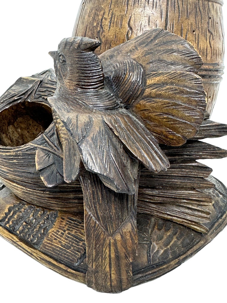 Black Forest Wood Carved Brienz Bird Pen Holder Inkwell Catchall German ...