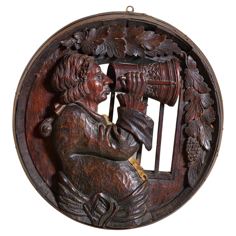 Black Forrest Style Carved Barrel Head For Sale at 1stDibs