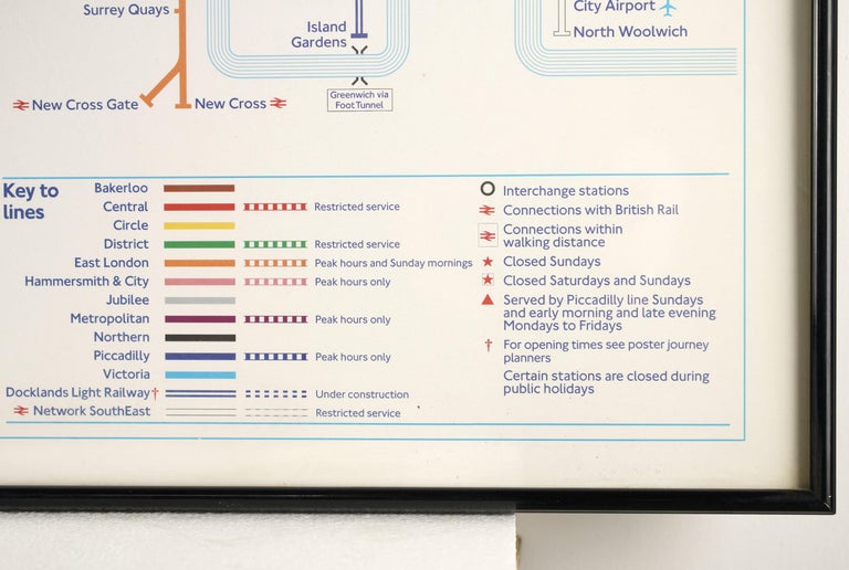 Black Framed London Underground Subway Map with Glass For Sale at 1stDibs