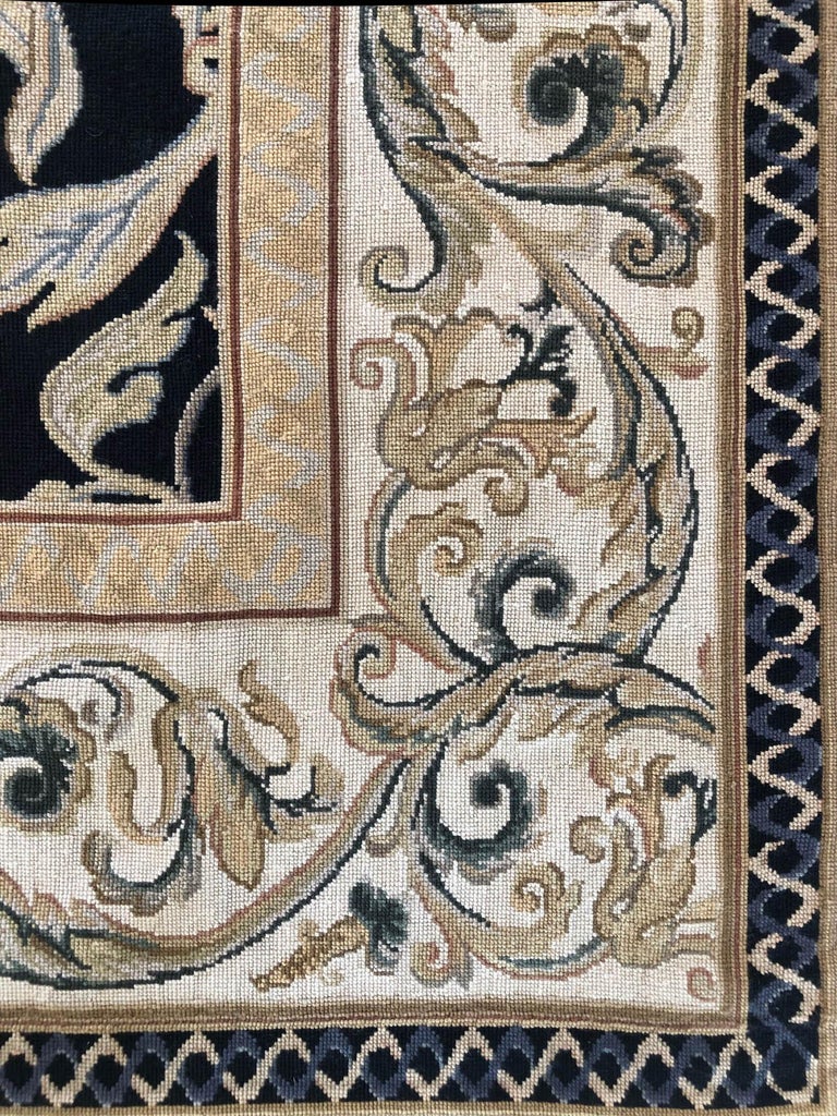 Black French Leaf Design Needlepoint Chinese Rug New For Sale at 1stDibs