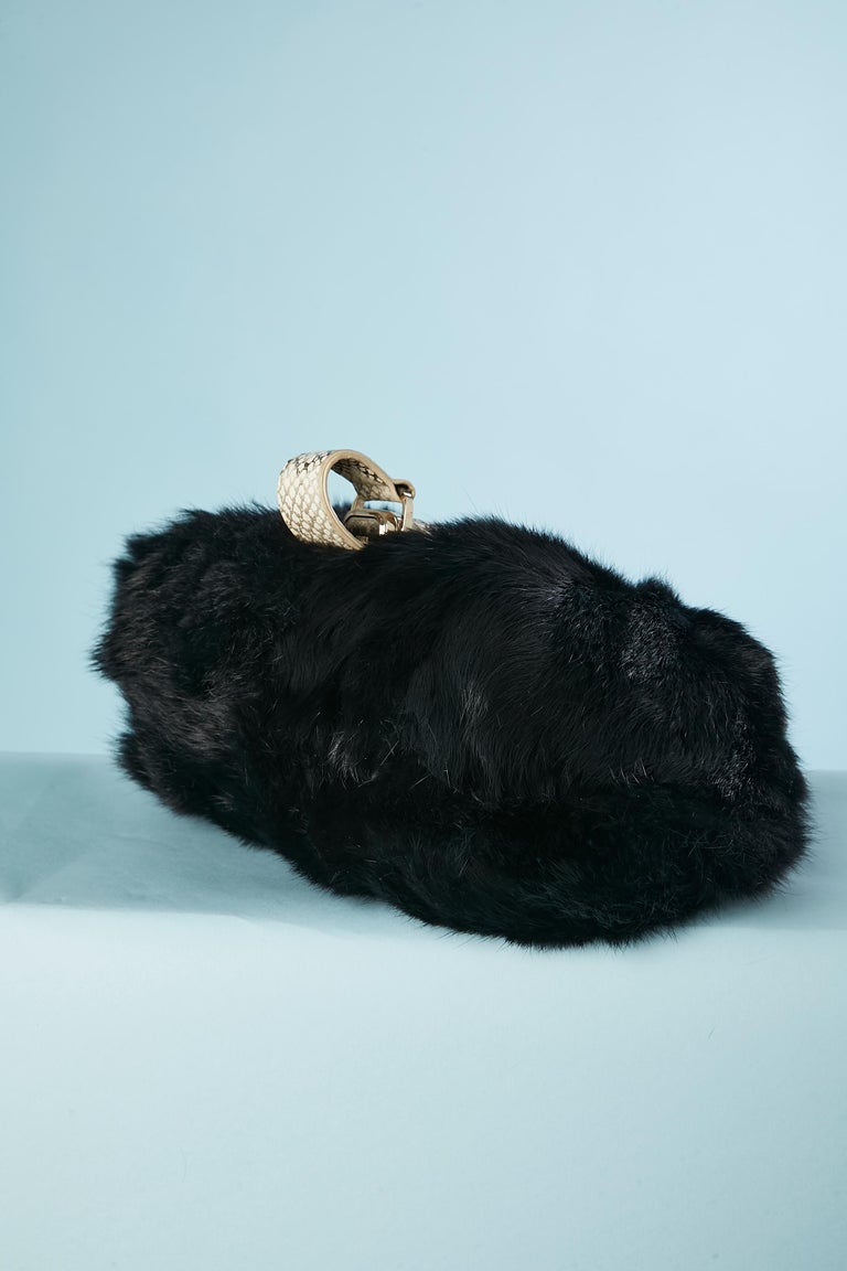 Black fur, snake pattern leather and branded nylon hand bag FENDI For ...