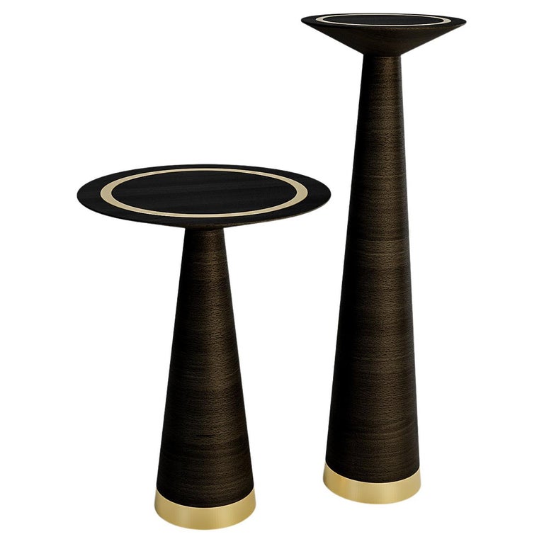 Black and Gold Modern Minimalist Pedestal Side Tables set in Beech wood ...