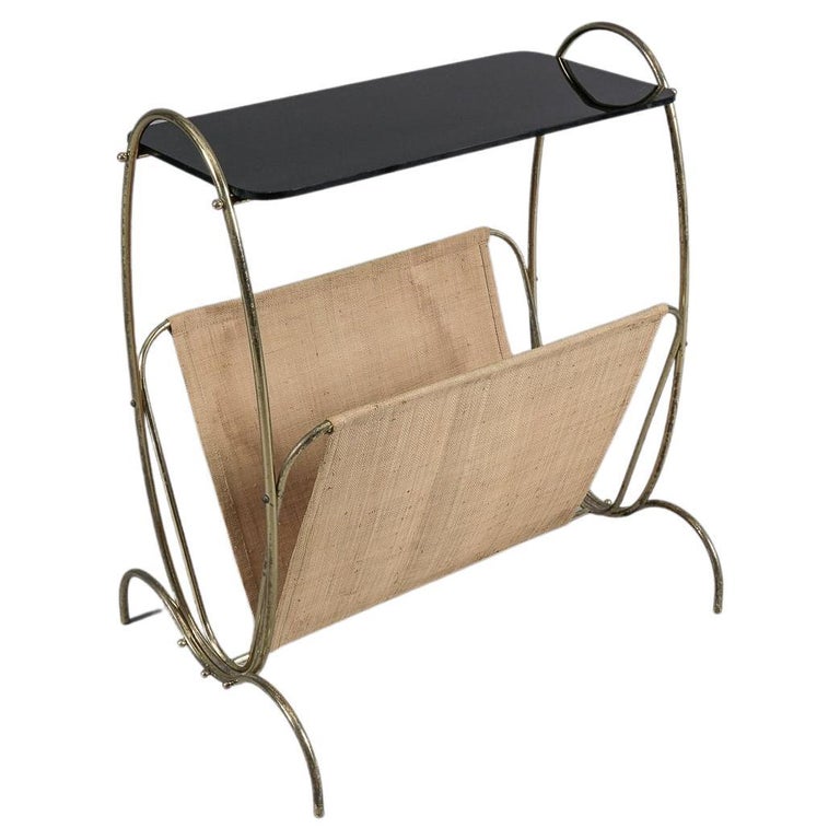Black Glass and Brass Side Table and Magazine Rack, 1950s For Sale at ...