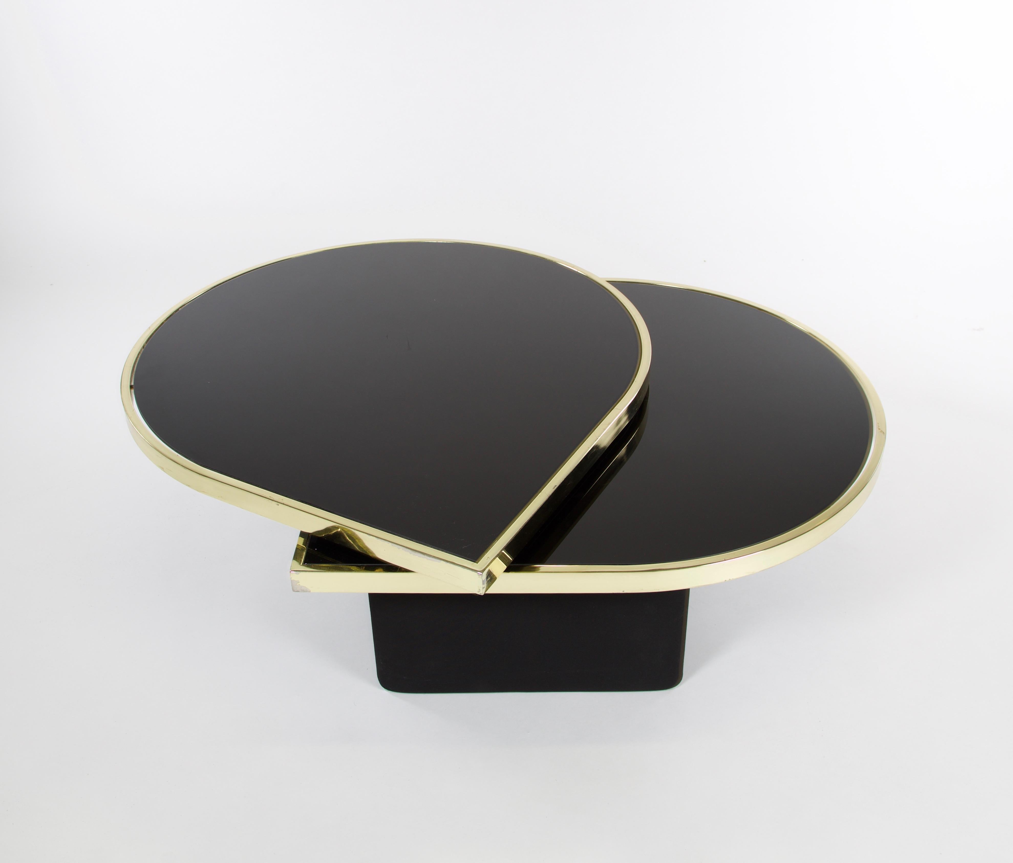 Black Glass and Brass Teardrop Swivel Cocktail Table by DIA, Signed For ...
