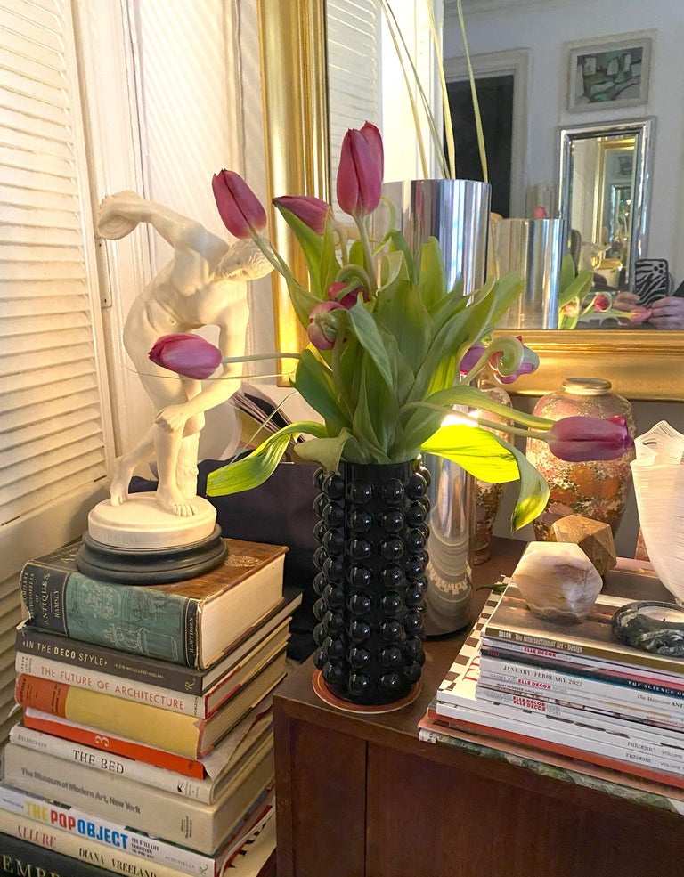 Black Glass Vase with Ball Sphere Design in the Modern Deco Style For ...