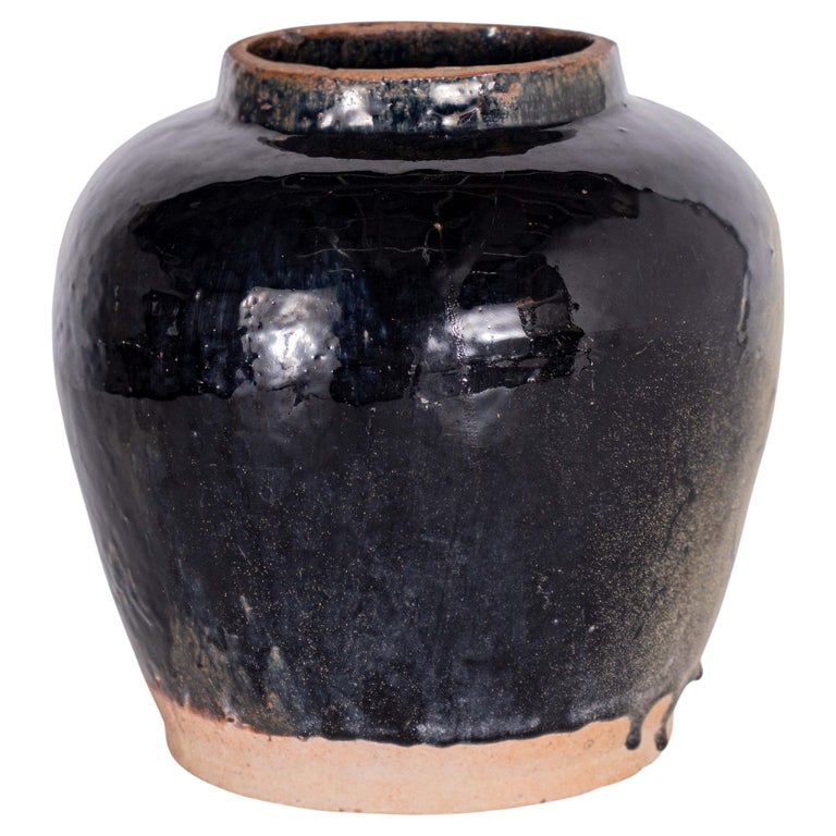 Black Glazed Ceramic Jar at 1stDibs